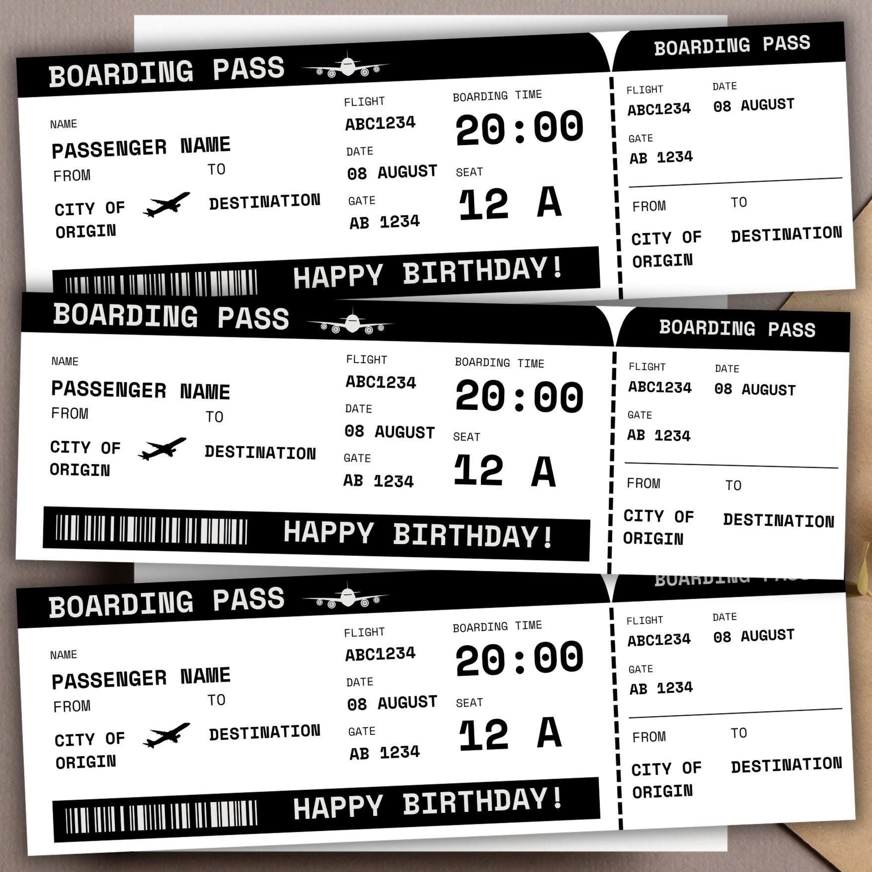 Printable Boarding Pass Airline Ticket, Flight Tickets, Editable Custom ...