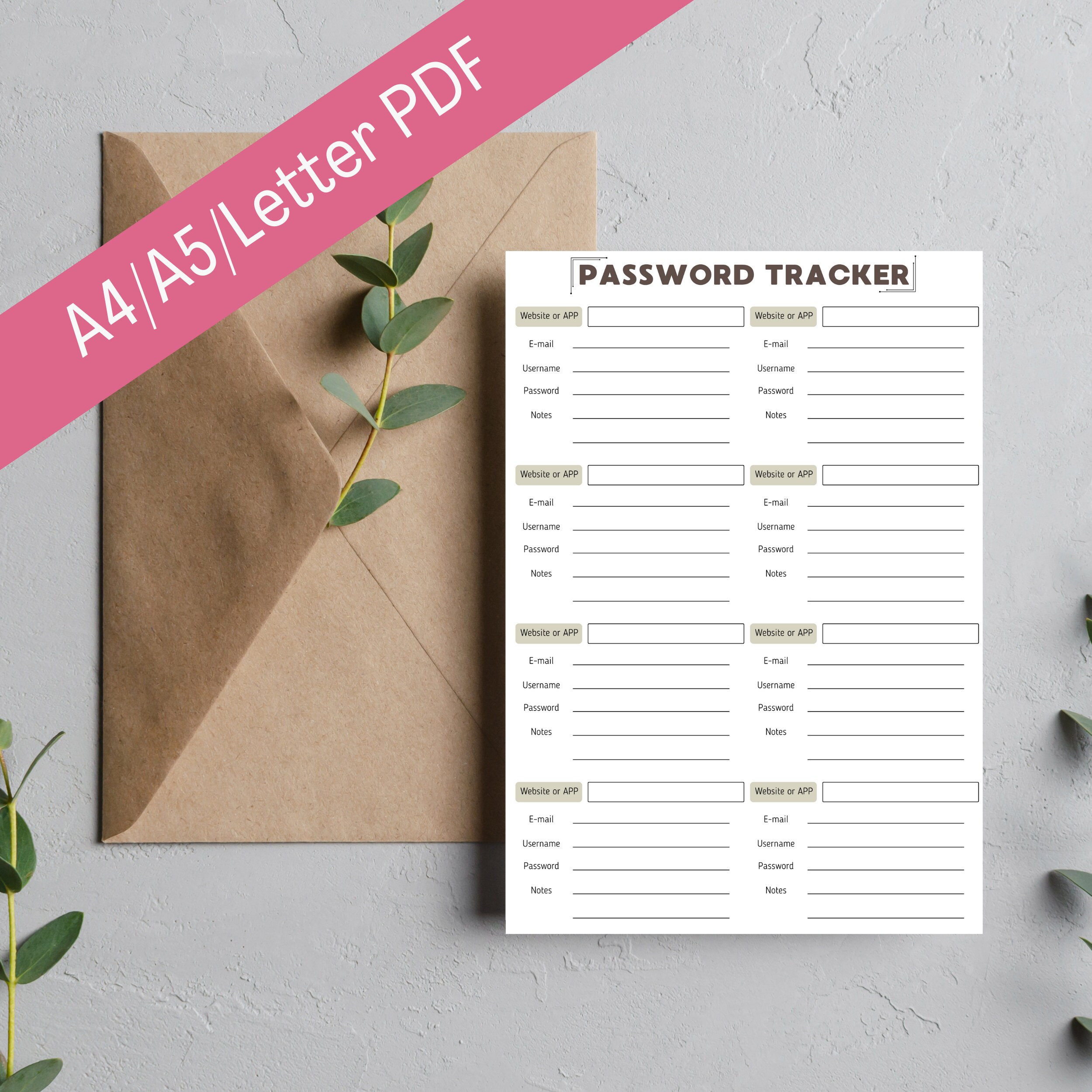 Password Tracker Printable & Fillable, Password Keeper, Password ...