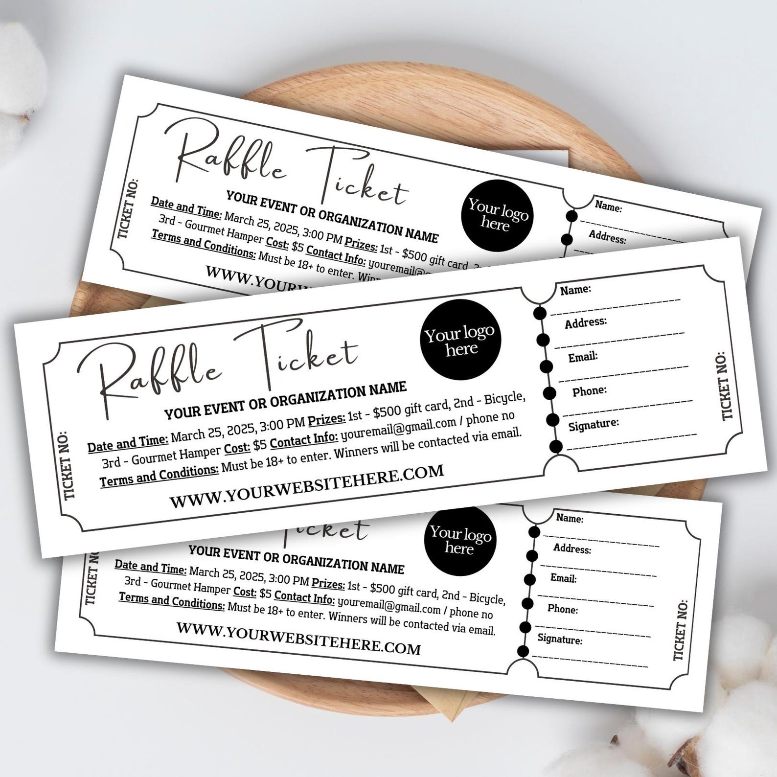 Editable Raffle Event Ticket Template, Raffle Ticket Form, Digital ...