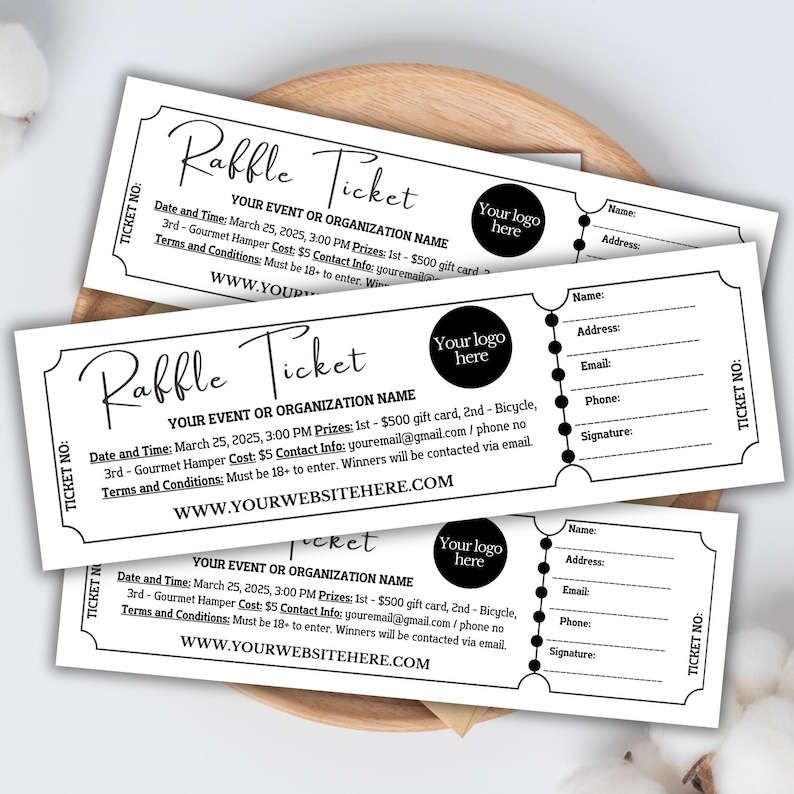 Custom Raffle Ticket Template, Editable Event Ticket, Printable ...