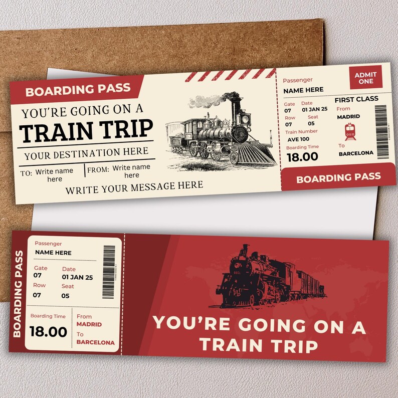 Editable Train Ticket Template, Personalized Travel Gift (printable) - Etsy