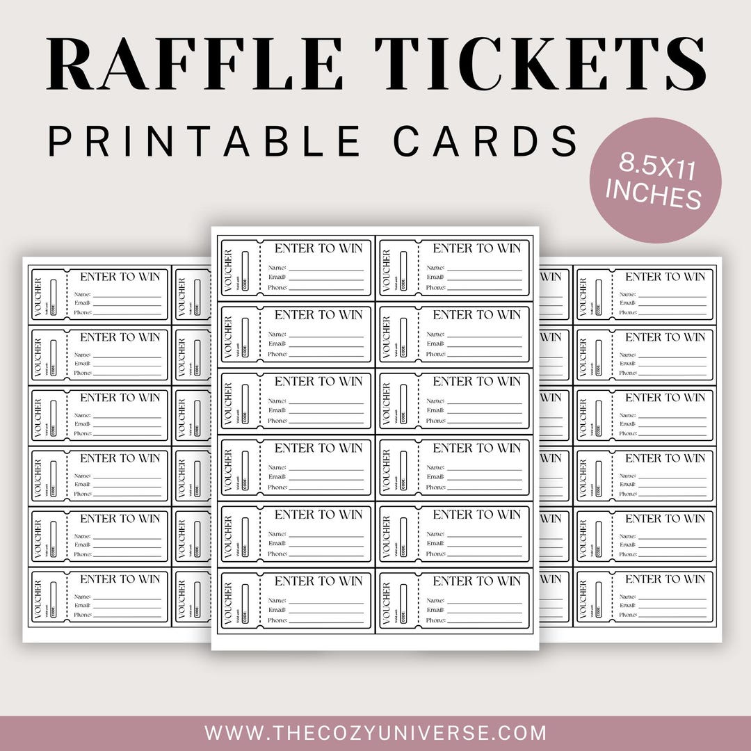Raffle Ticket Template, Printable Enter to Win Ticket, Raffle Ticket ...