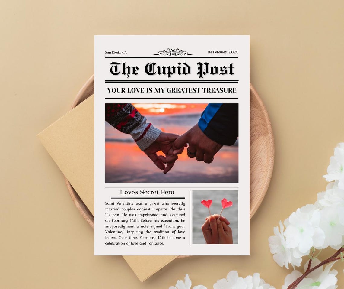 Valentines Newspaper Cupid Post, Canva Valentine's Day Newspaper ...