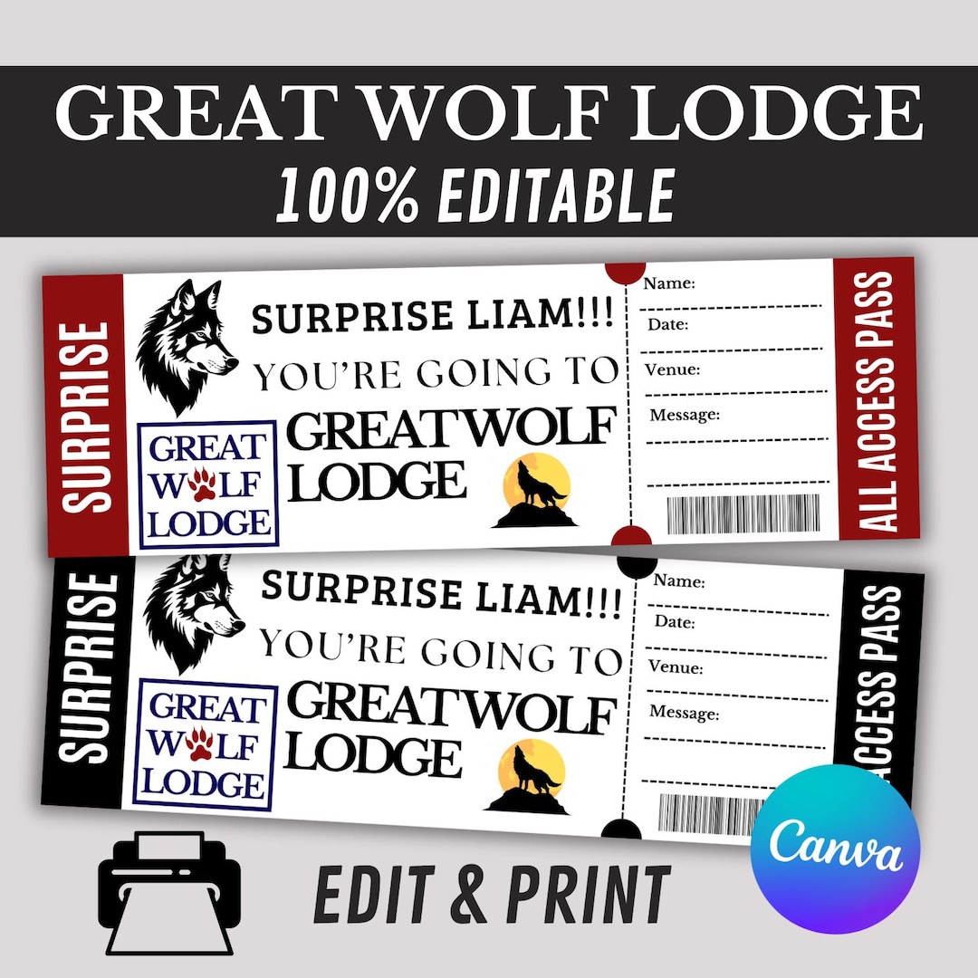 Great Wolf Lodge Ticket, Theme Park Ticket, Boarding Pass, Great Wolf ...
