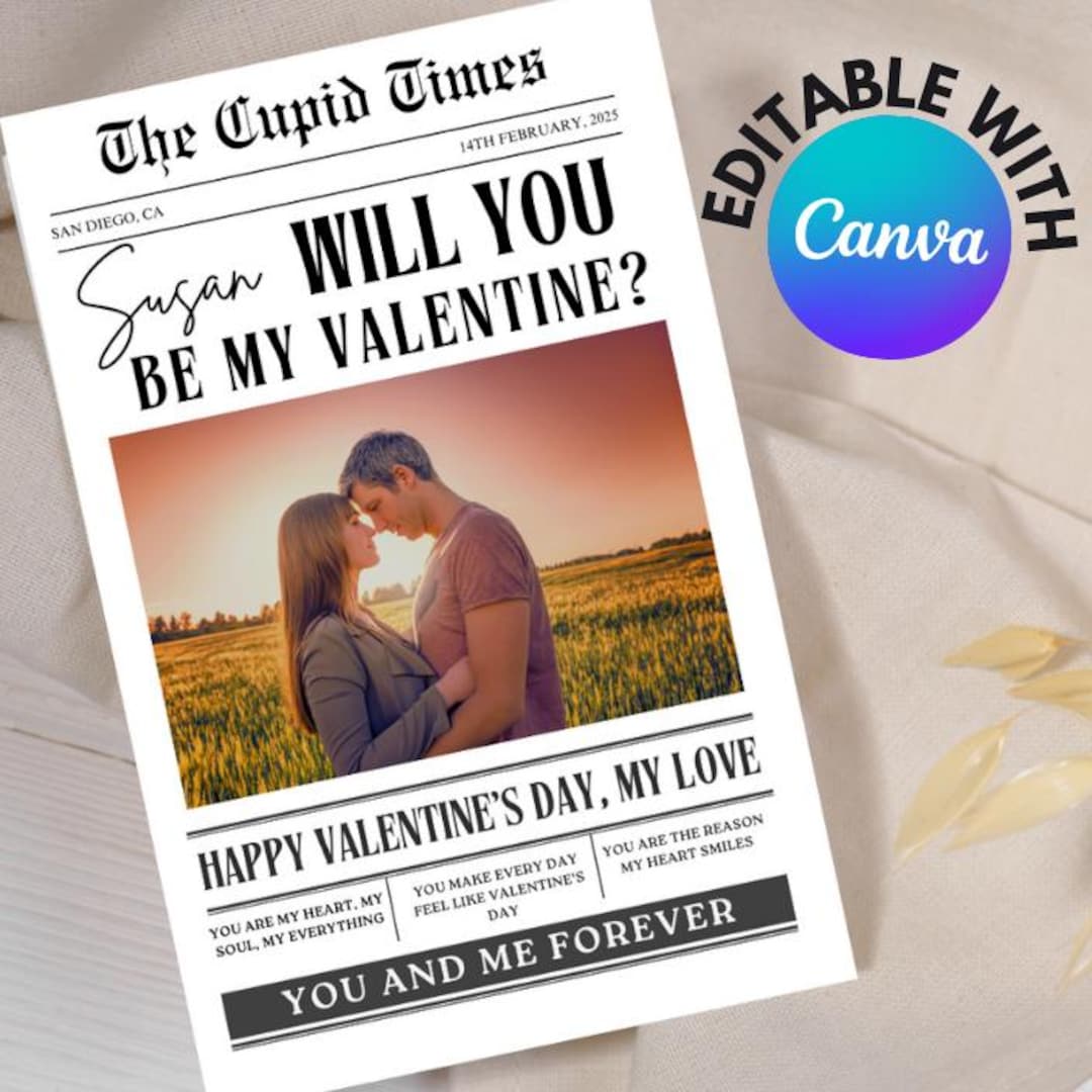 Valentines Cupid Post Newspaper | Editable Canva Template | Editable ...