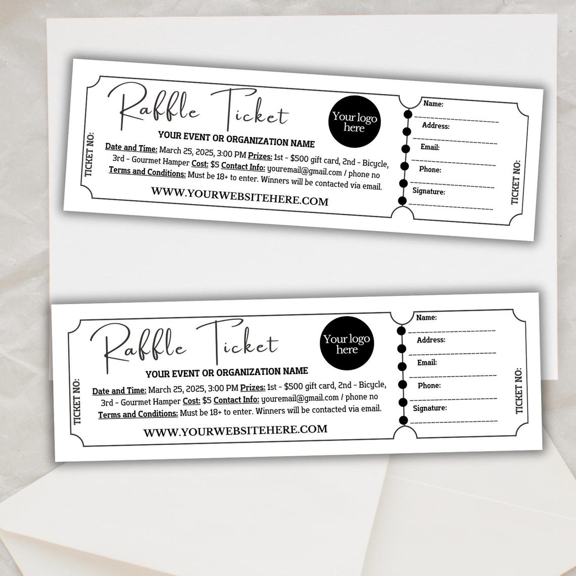 Custom Raffle Ticket Template, Editable Event Ticket, Printable ...