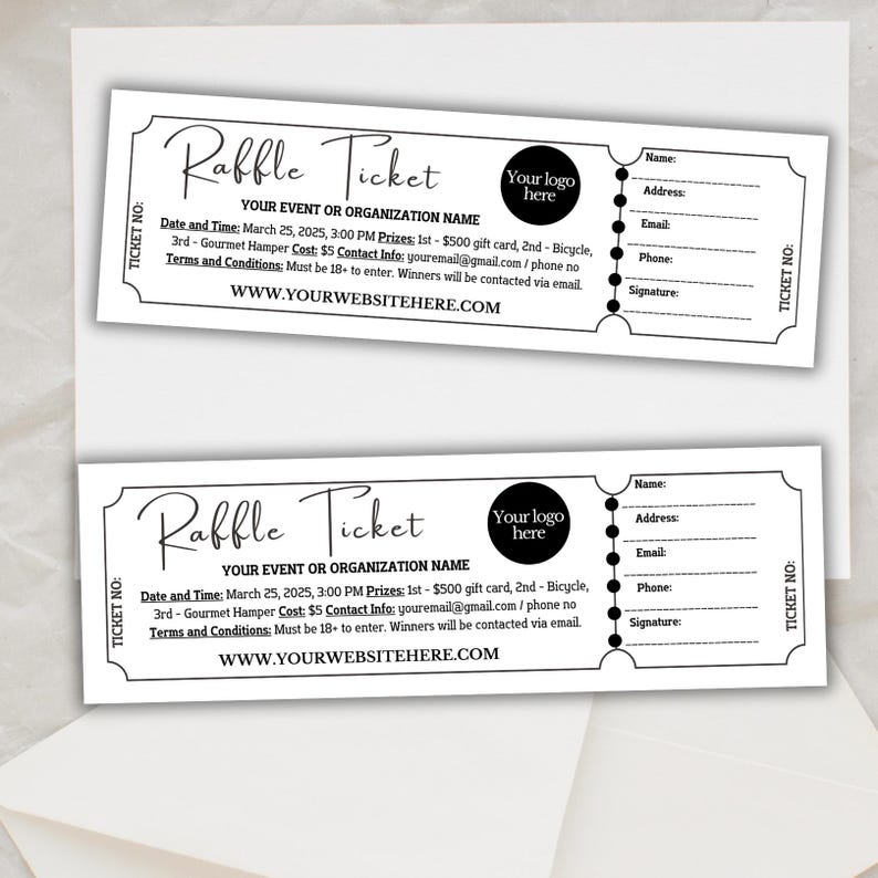 Editable Raffle Event Ticket Template, Raffle Ticket Form, Digital ...
