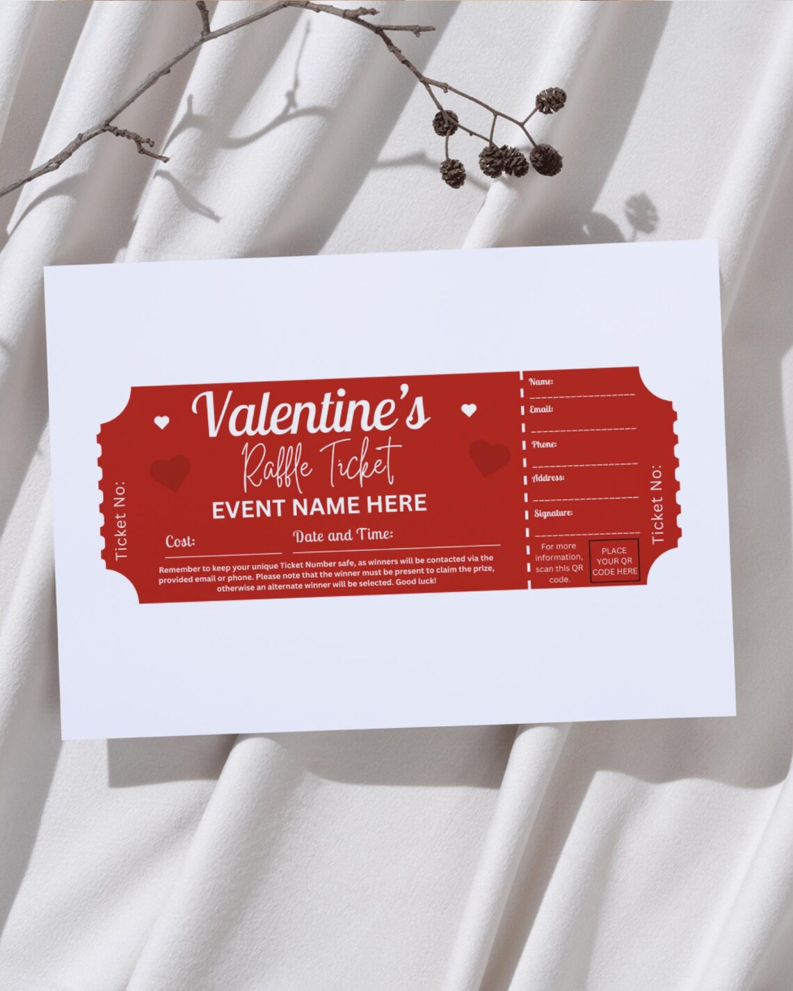 Editable Valentines Raffle Ticket Template, Digital Canva Printable ...