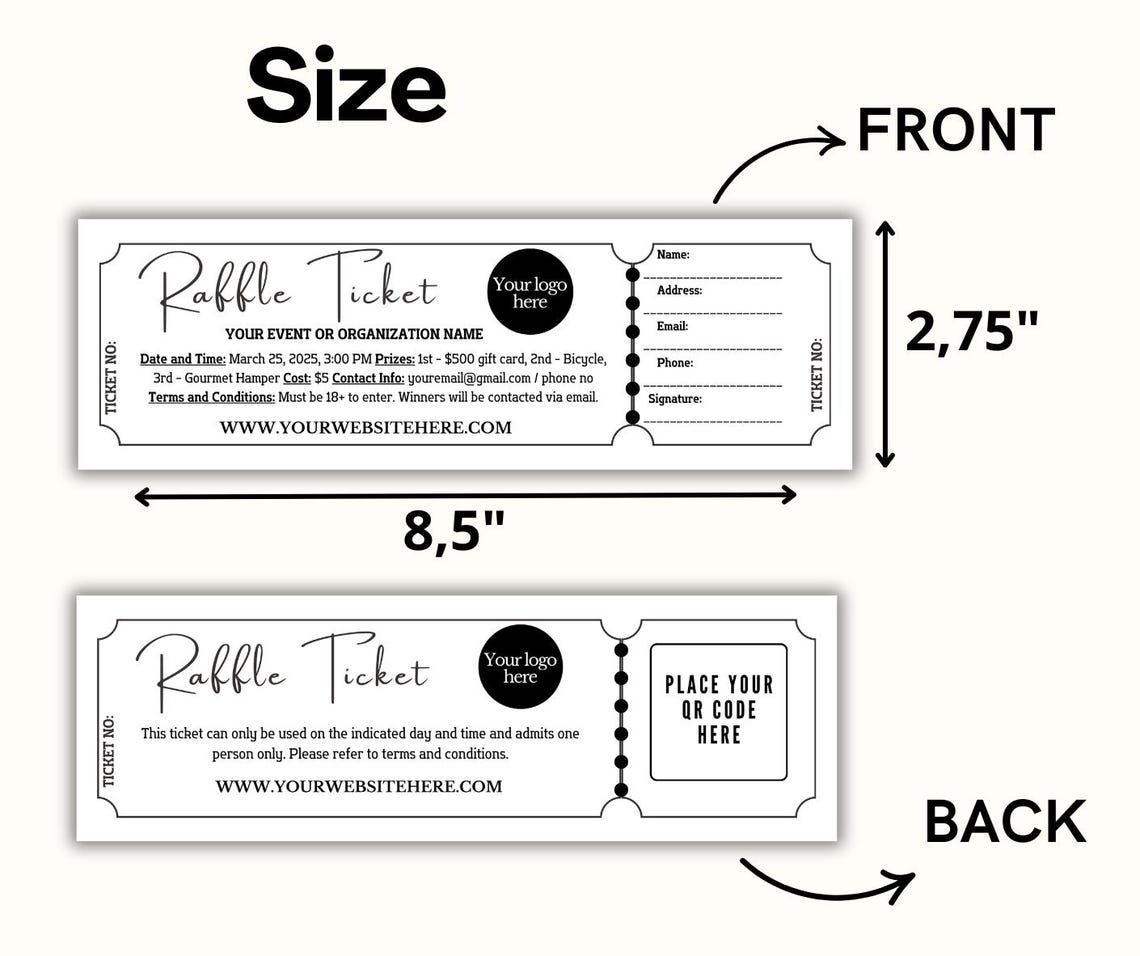 Editable Raffle Event Ticket Template, Raffle Ticket Form, Custom DIY ...