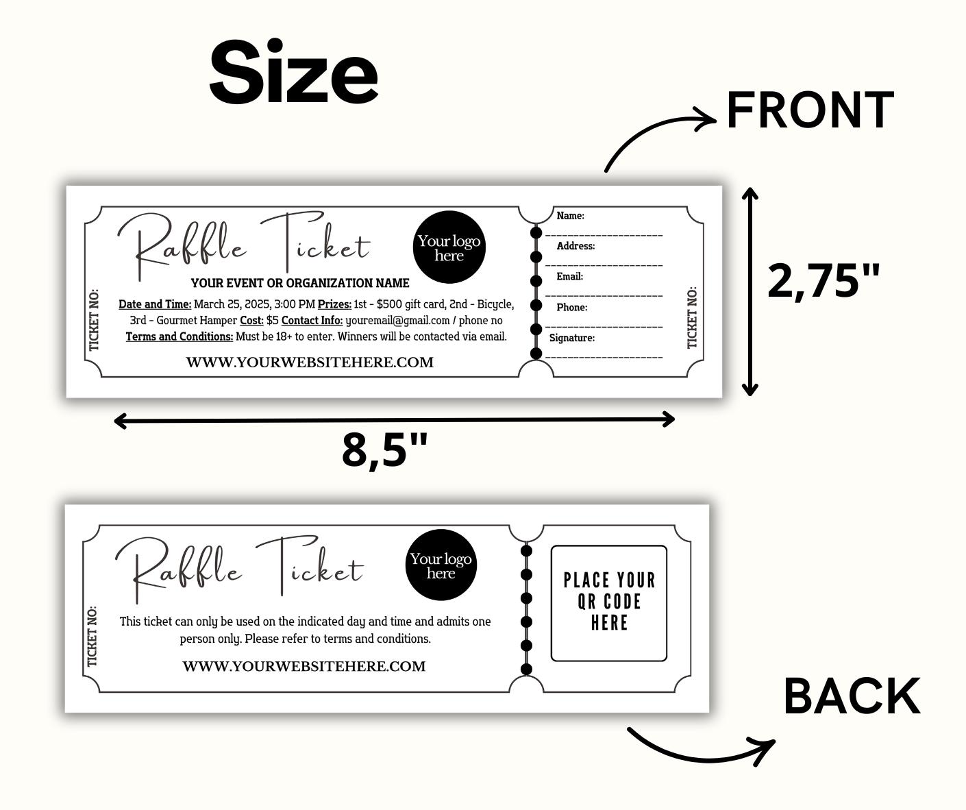 Editable Raffle Event Ticket Template, Raffle Ticket Form, Custom DIY ...