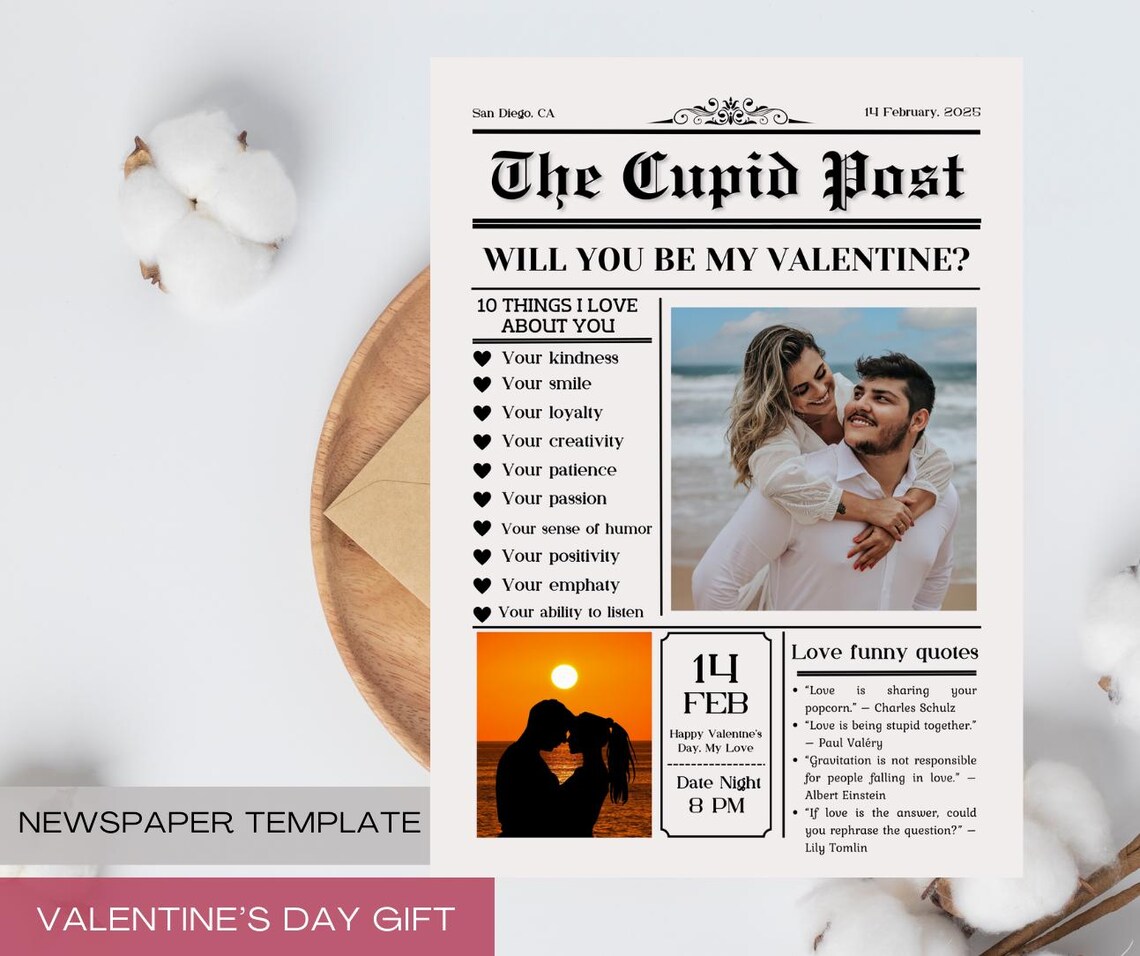 Valentines Newspaper Cupid Post, Canva Valentine's Day Newspaper ...