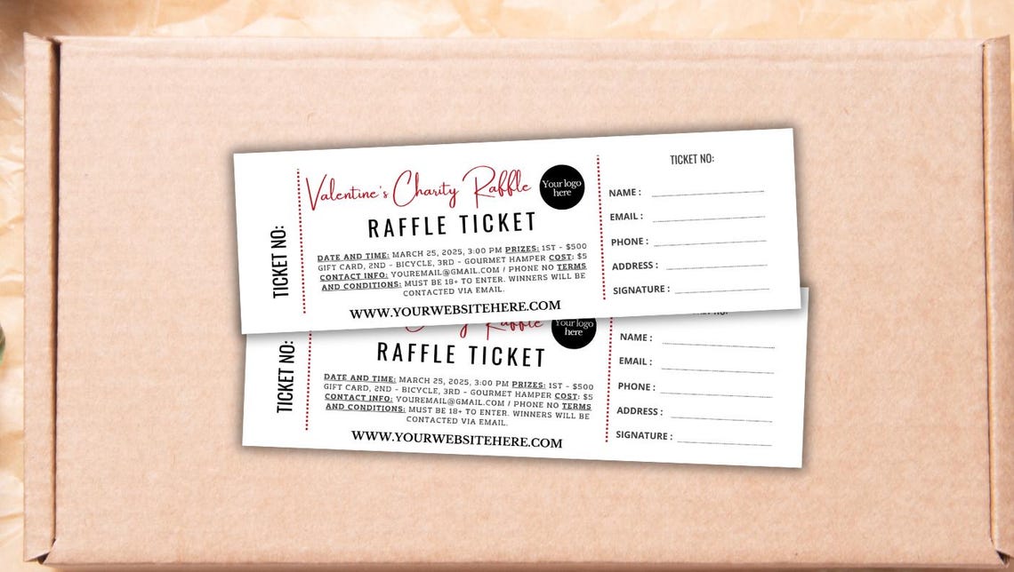 Editable Raffle Event Ticket Template, Raffle Ticket Form, Digital ...