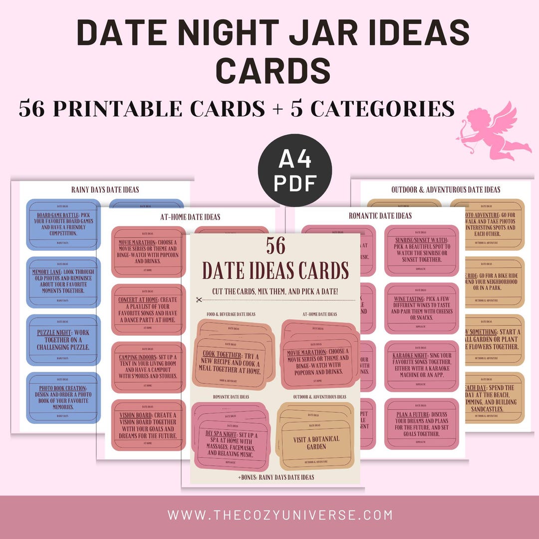 56 Date Night Cards, Couples Fun Printable Ideas, Romantic Dates ...