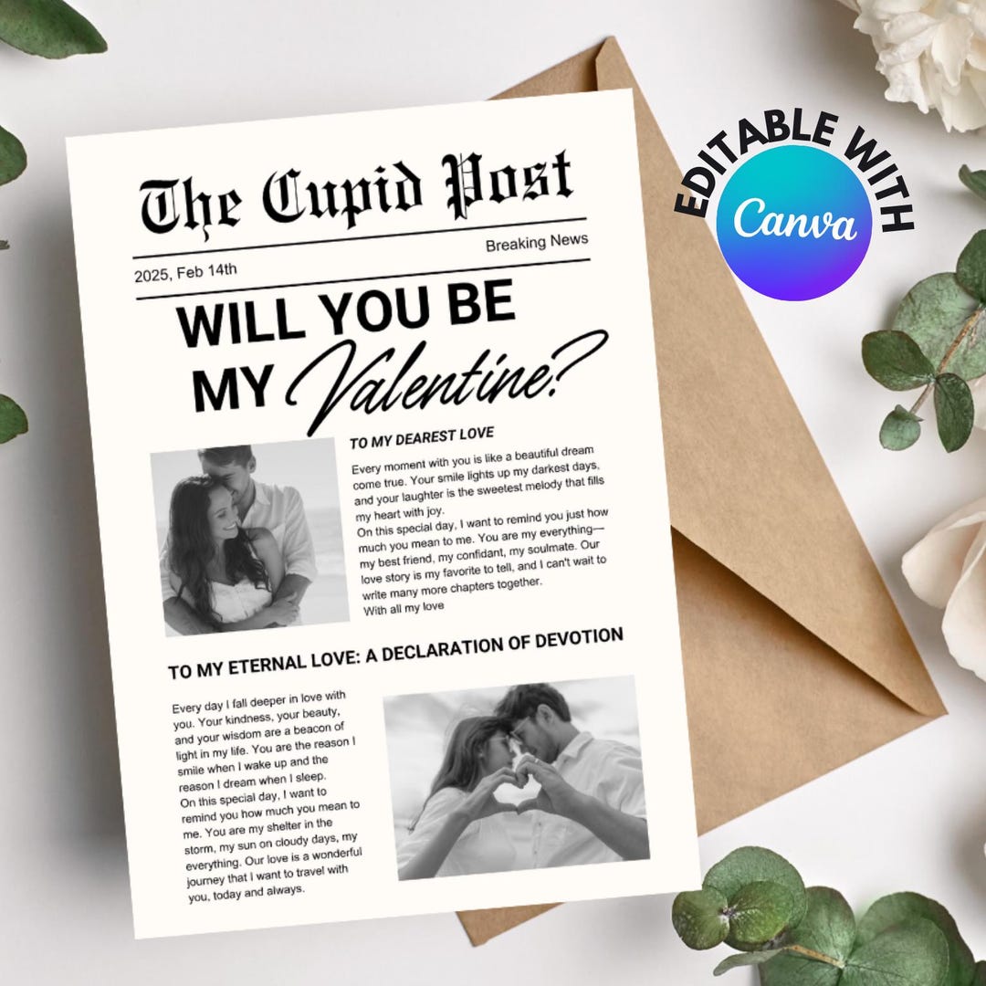 Valentines Newspaper Cupid Post, Editable Cupid Post Newspaper, Custom ...
