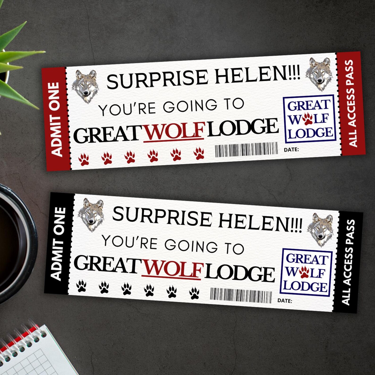 Editable Great Wolf Lodge Ticket, Great Wolf Lodge Printable Ticket ...