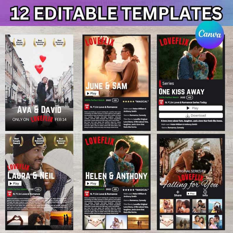 Custom Couple Movie Poster Print, Personalized Photo Filmstrip Design ...