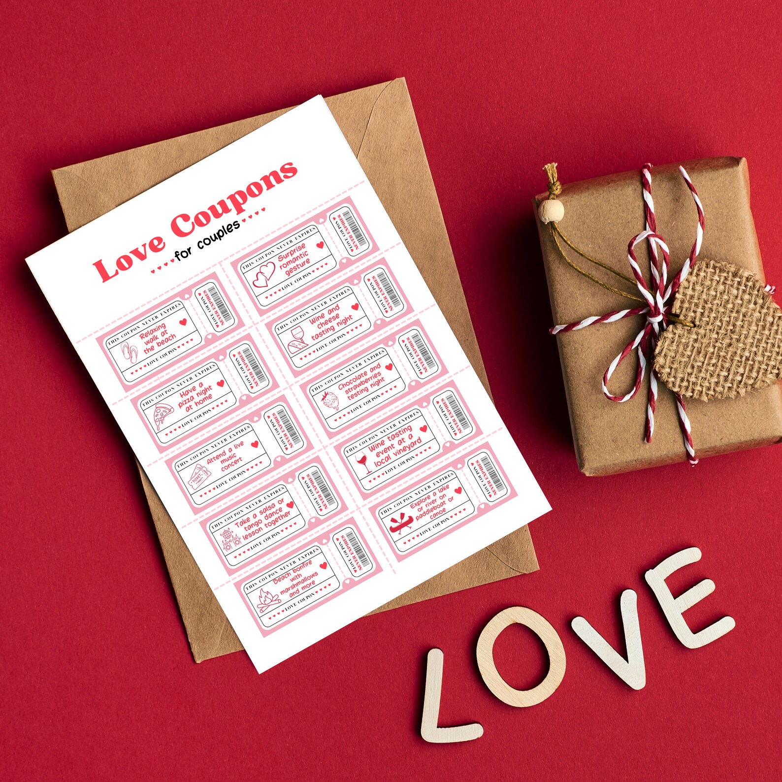 Love Coupons for Couples, Printable Gift Coupon Card, Anniversary ...