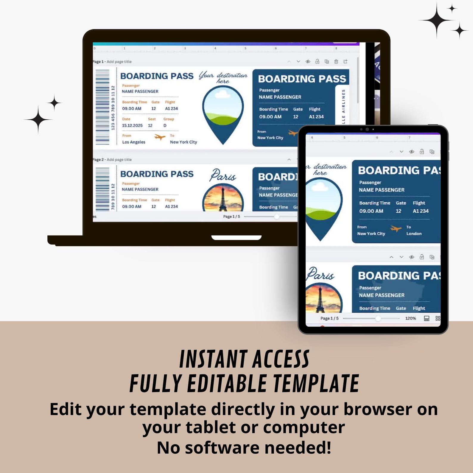 Editable Boarding Pass Canva Template, Flight Tickets, Printable Custom ...