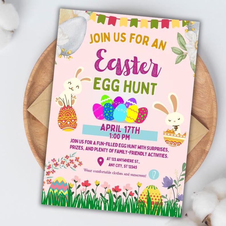 Editable Easter Egg Hunt Flyer Template, Easter Invitation Editable ...