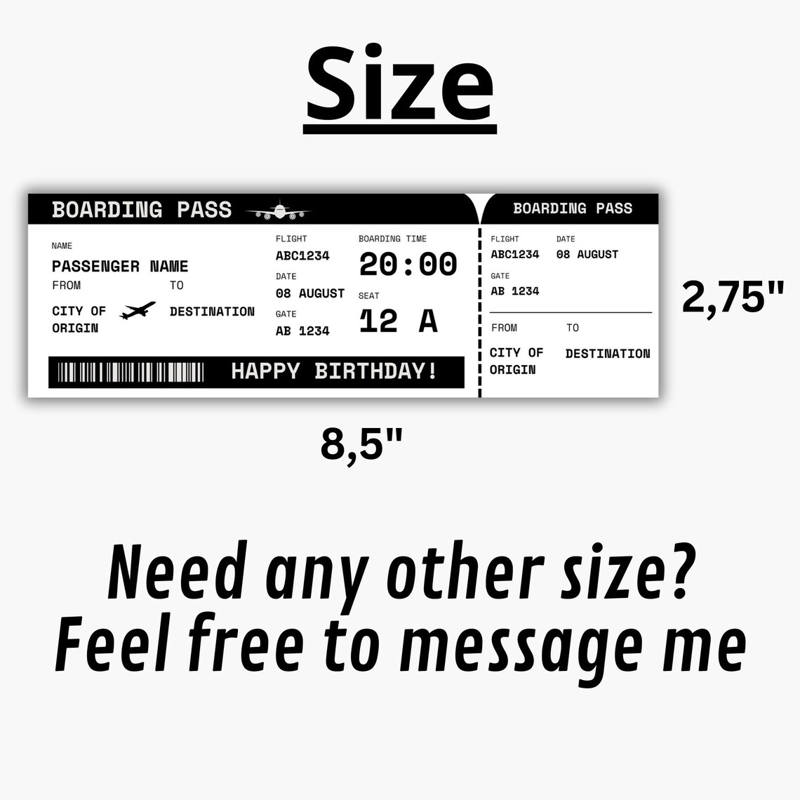 Printable Boarding Pass Airline Ticket, Flight Tickets, Editable Custom ...