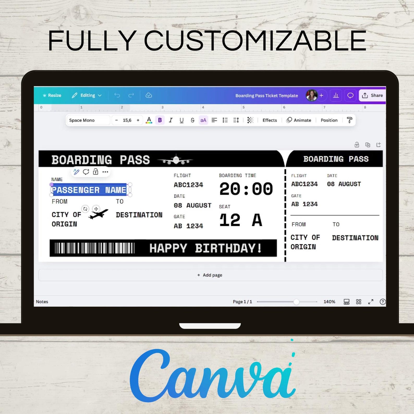 Printable Boarding Pass Airline Ticket, Flight Tickets, Editable Custom ...