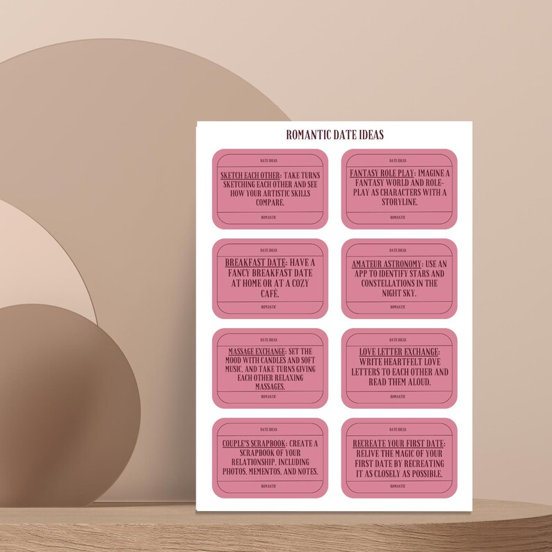 56 Date Night Cards, Couples Fun Printable Ideas, Romantic Dates ...