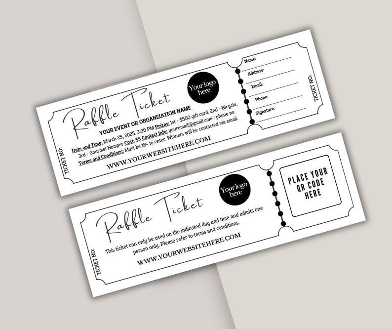 Editable Raffle Event Ticket Template, Raffle Ticket Form, Custom DIY ...