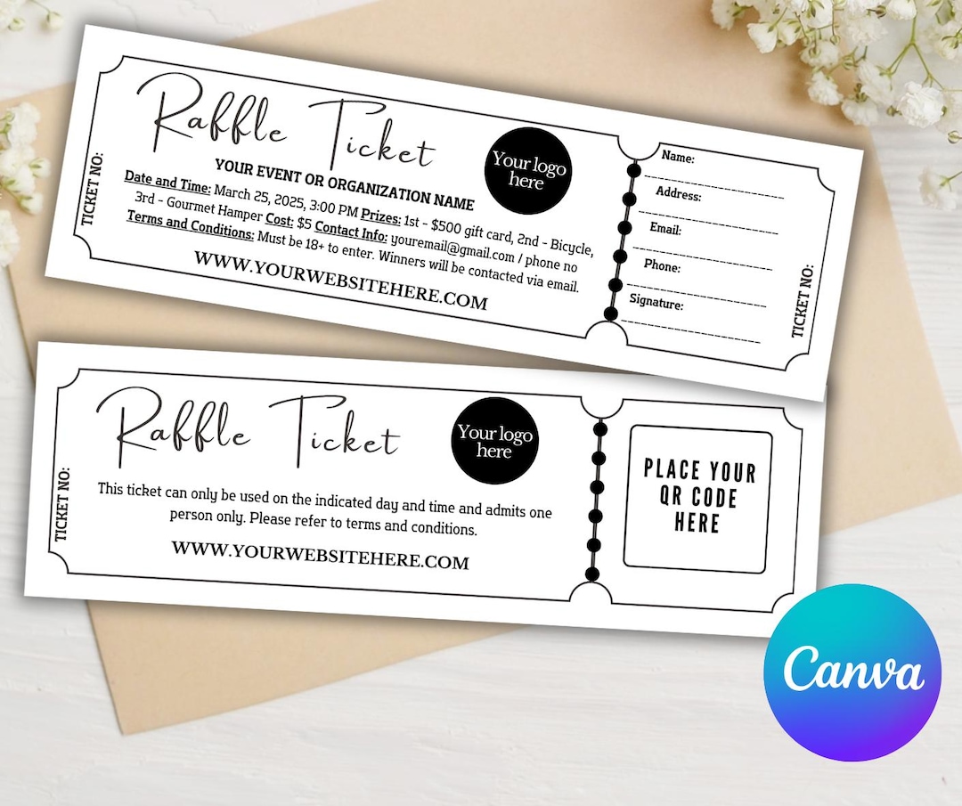 Editable Raffle Event Ticket Template, Raffle Ticket Form, Custom DIY ...