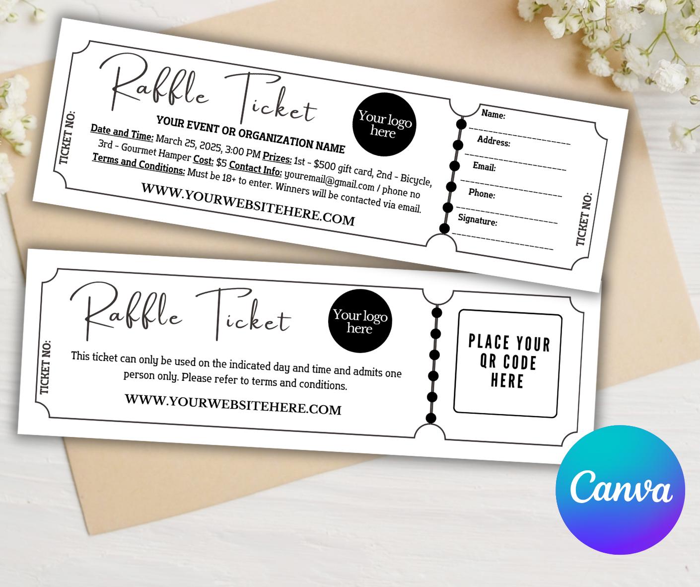 Editable Raffle Event Ticket Template, Raffle Ticket Form, Custom DIY ...