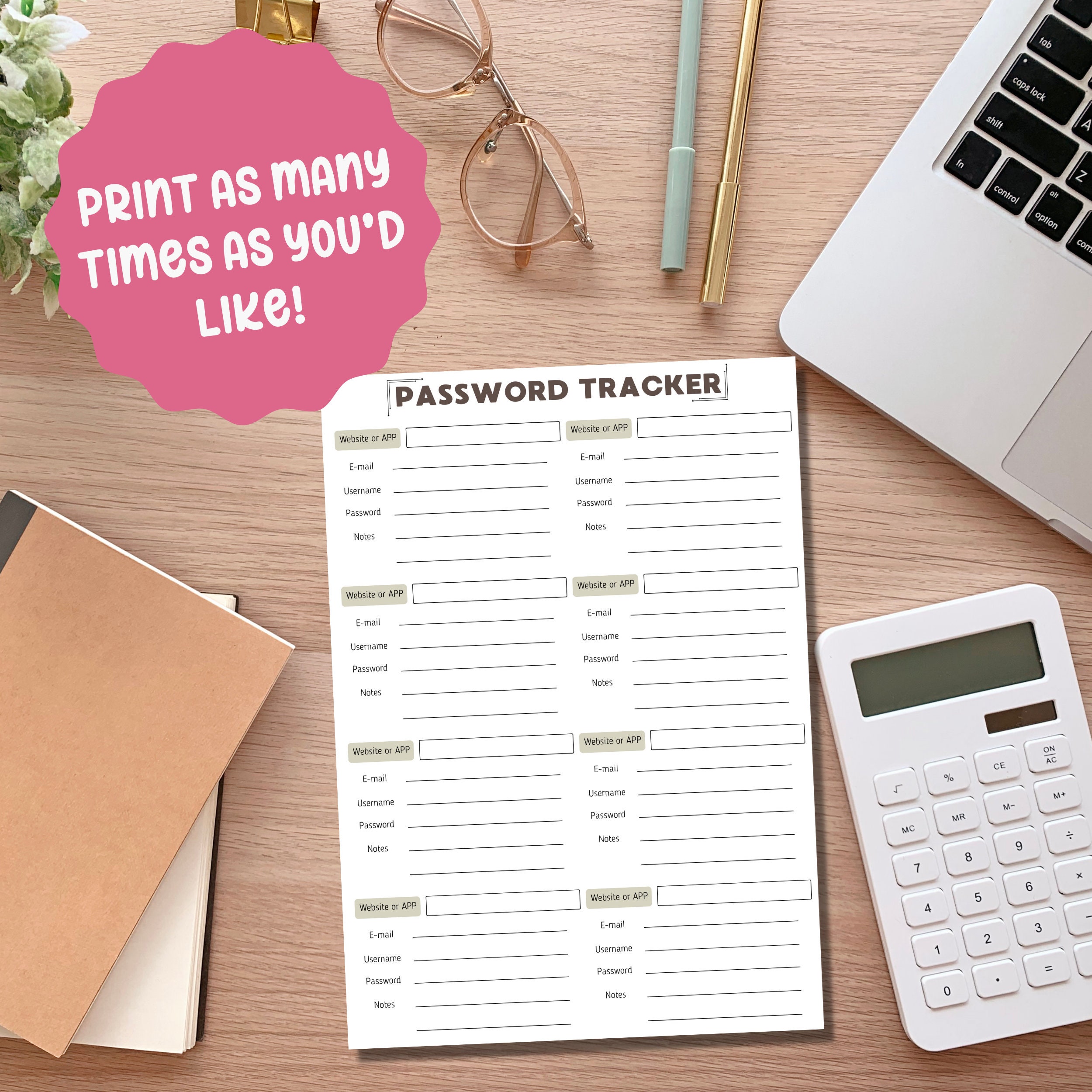 Password Tracker Printable & Fillable, Password Keeper, Password ...