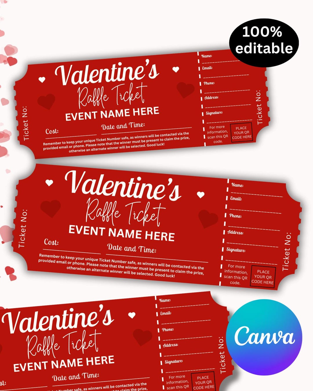 Editable Valentines Raffle Ticket Template, Digital Canva Printable ...