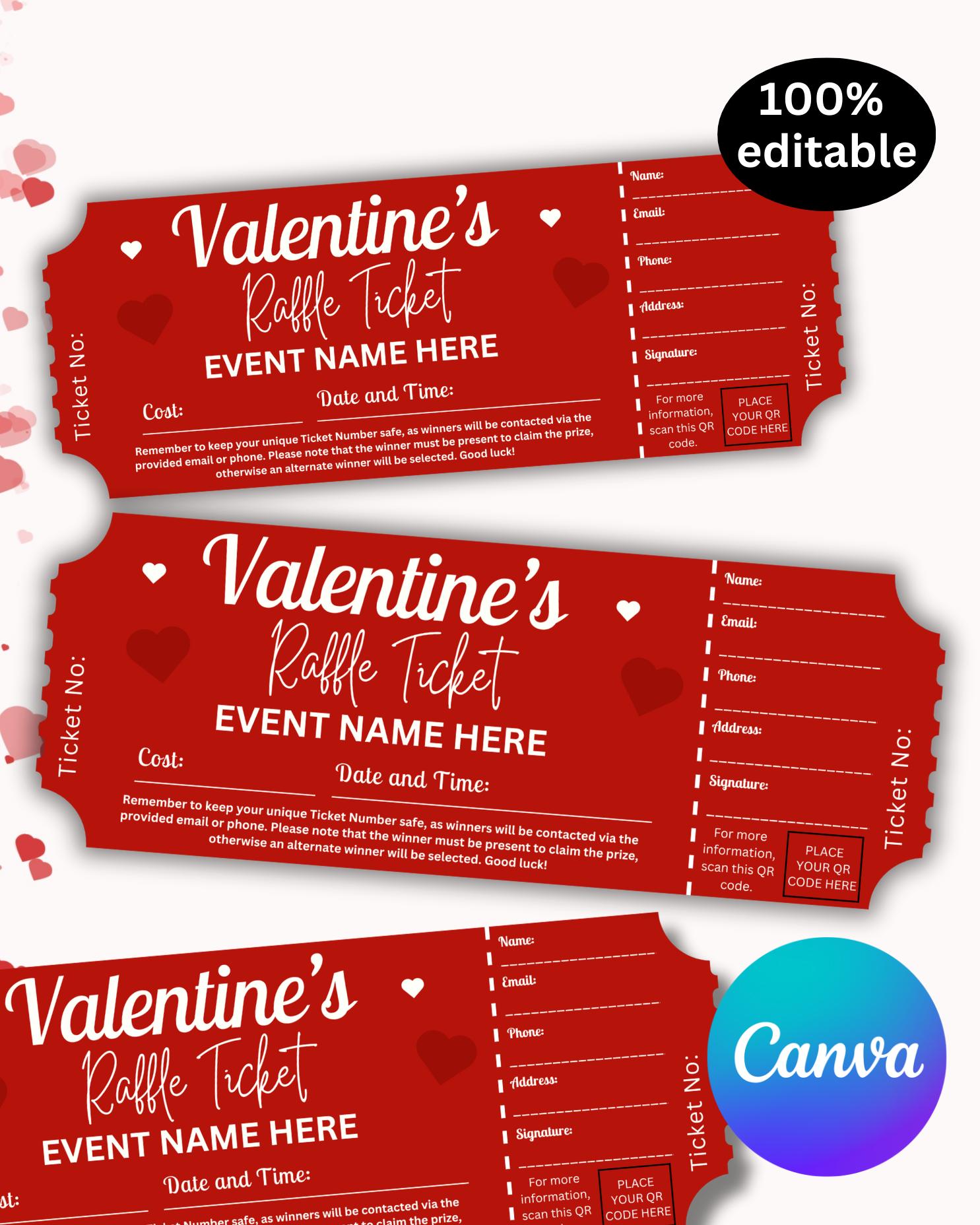 Editable Valentines Raffle Ticket Template, Digital Canva Printable ...