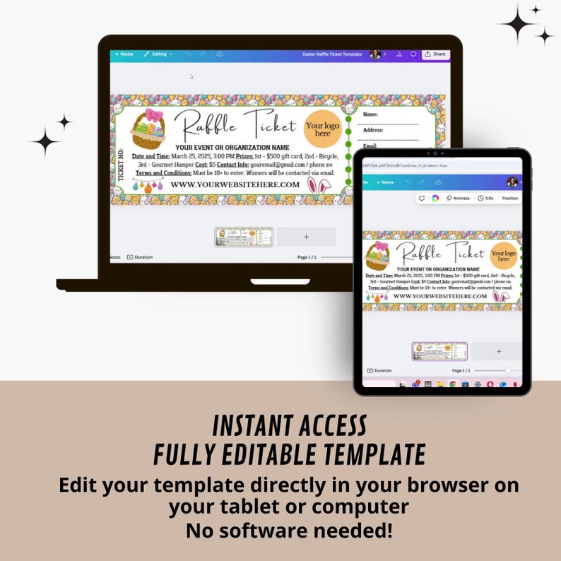 Easter Editable Raffle Event Ticket Template, Custom DIY Surprise ...