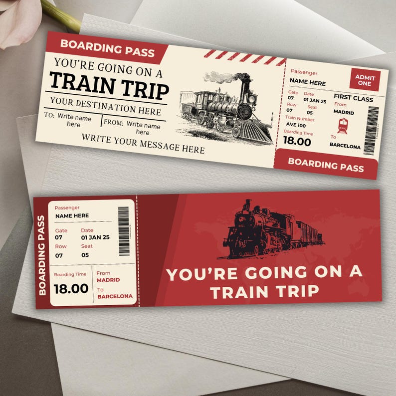 Editable Train Ticket Template, Personalized Travel Gift (printable) - Etsy