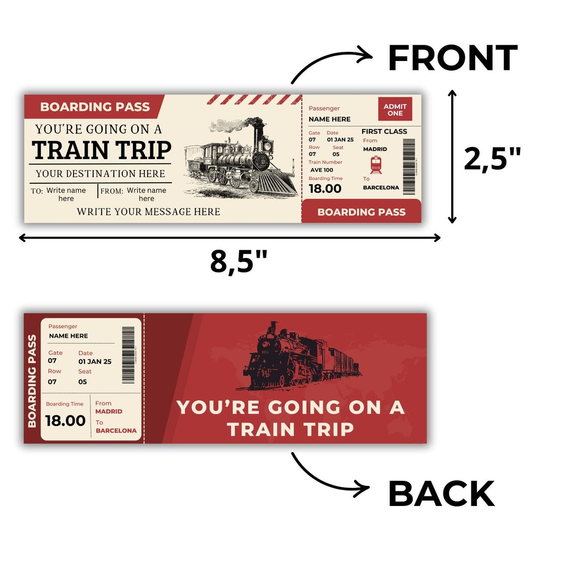 Editable Train Ticket Template, Personalized Travel Gift (printable) - Etsy