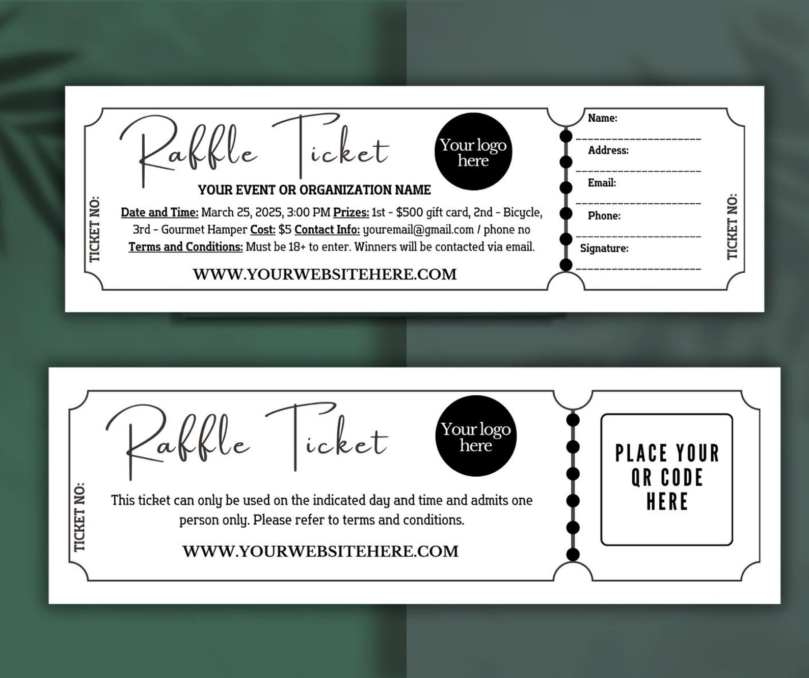 Editable Raffle Event Ticket Template, Raffle Ticket Form, Custom DIY ...