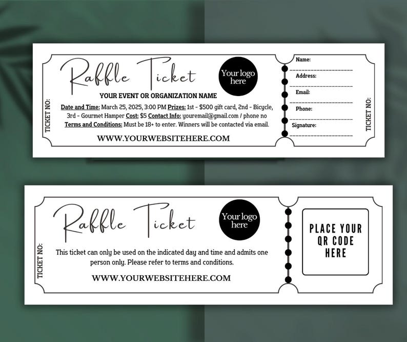 Editable Raffle Event Ticket Template, Raffle Ticket Form, Custom DIY ...