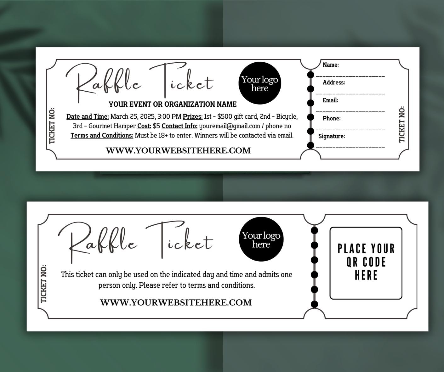 Editable Raffle Event Ticket Template, Raffle Ticket Form, Custom DIY ...