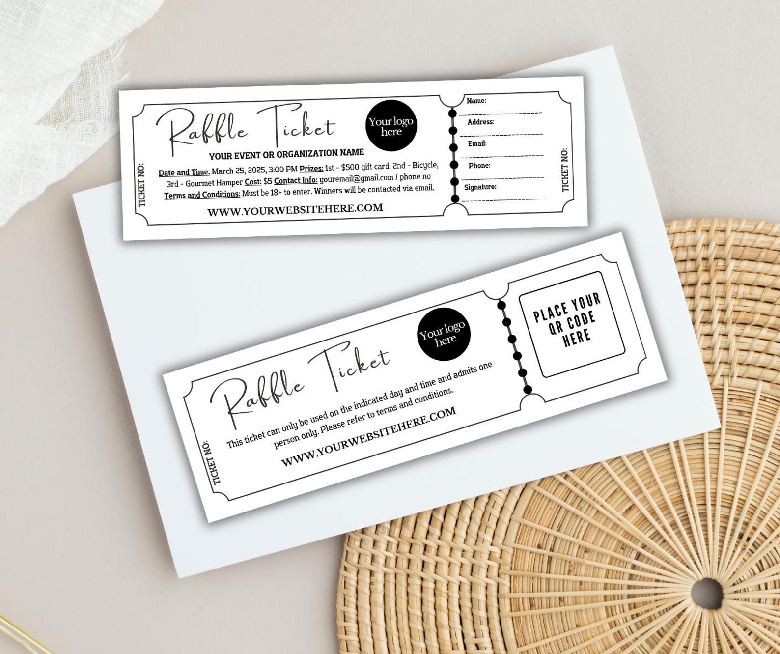 Editable Raffle Event Ticket Template, Raffle Ticket Form, Custom DIY ...