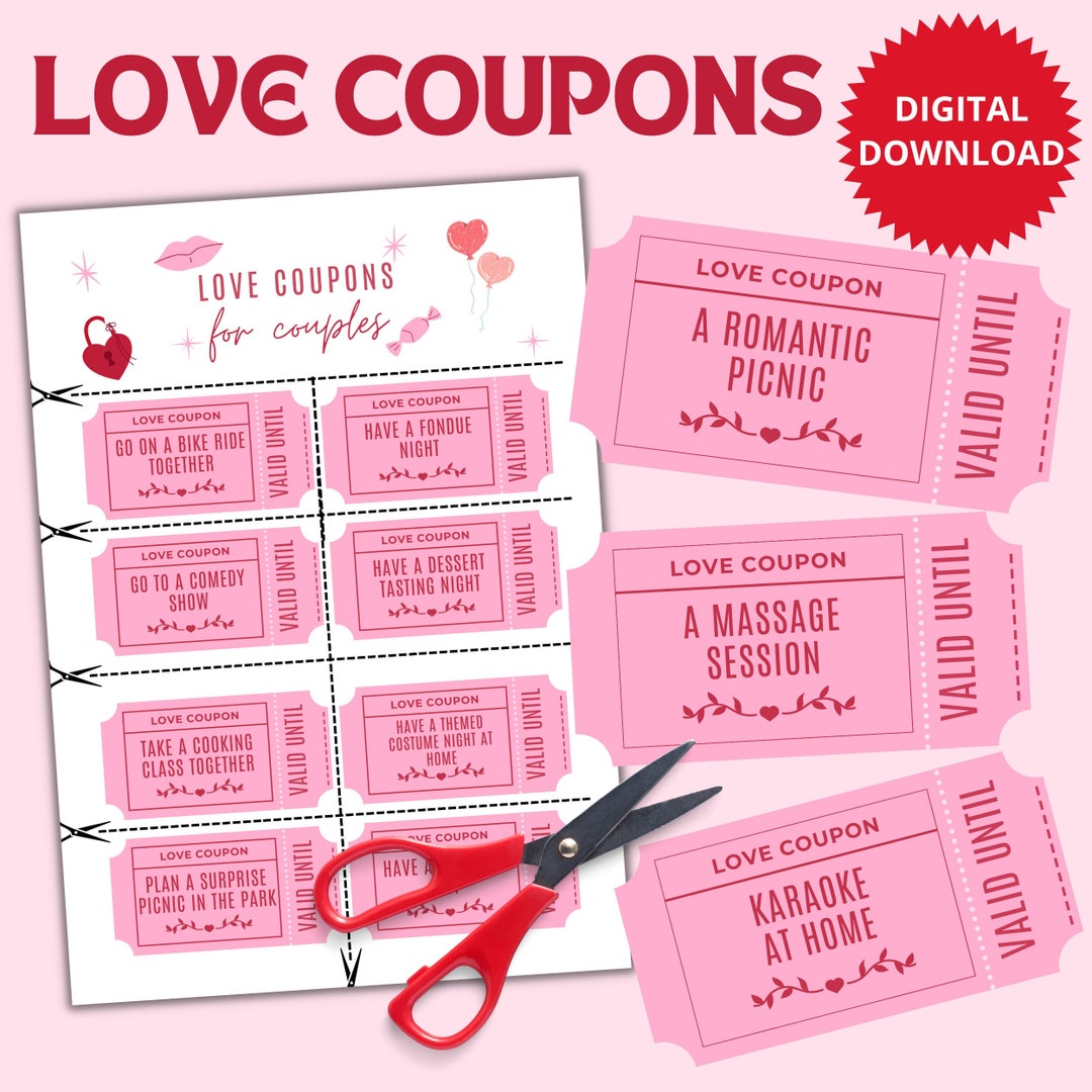 Cupons de Amor Romântico para Casais, Presente Imprimível para ...
