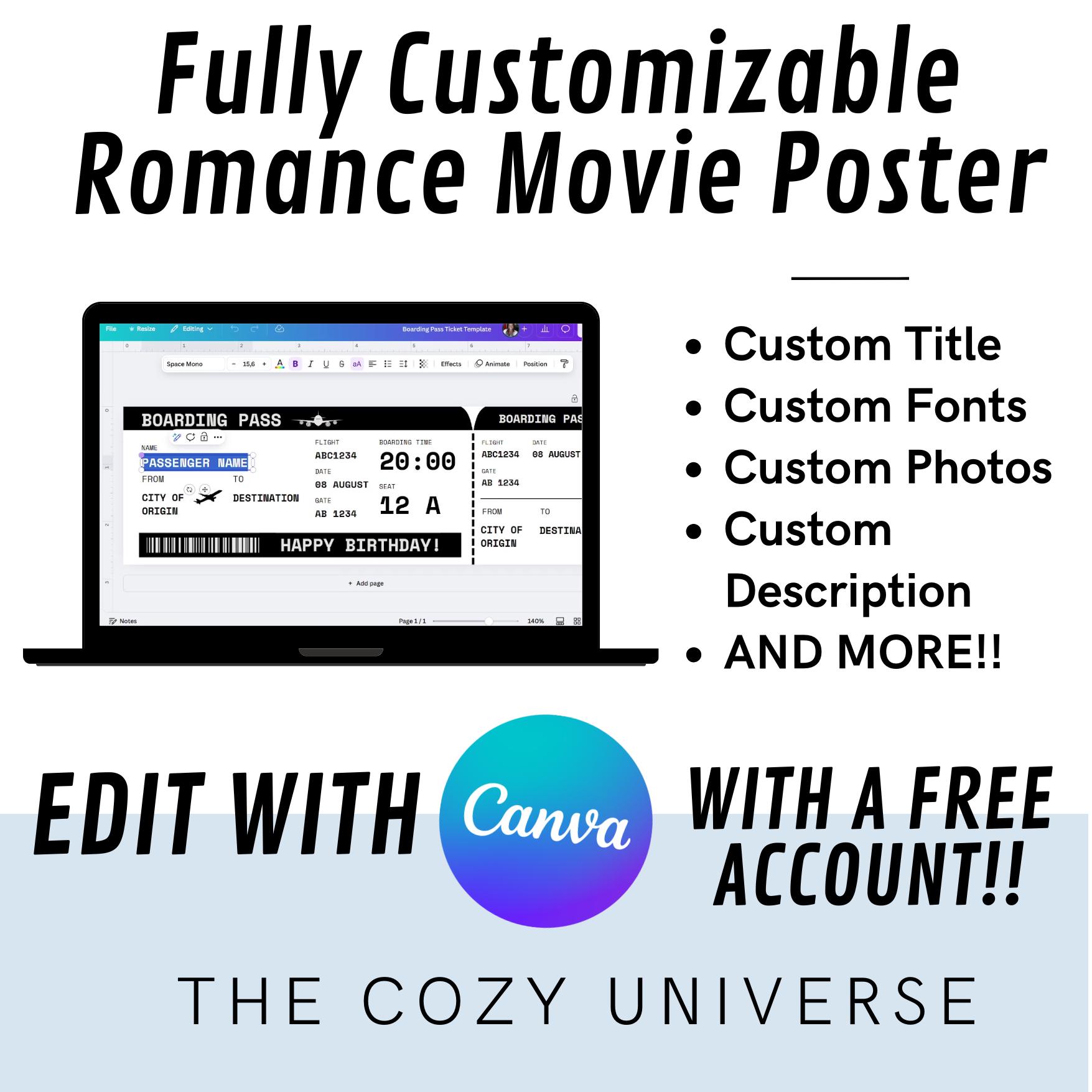 Printable Boarding Pass Airline Ticket, Flight Tickets, Editable Custom ...