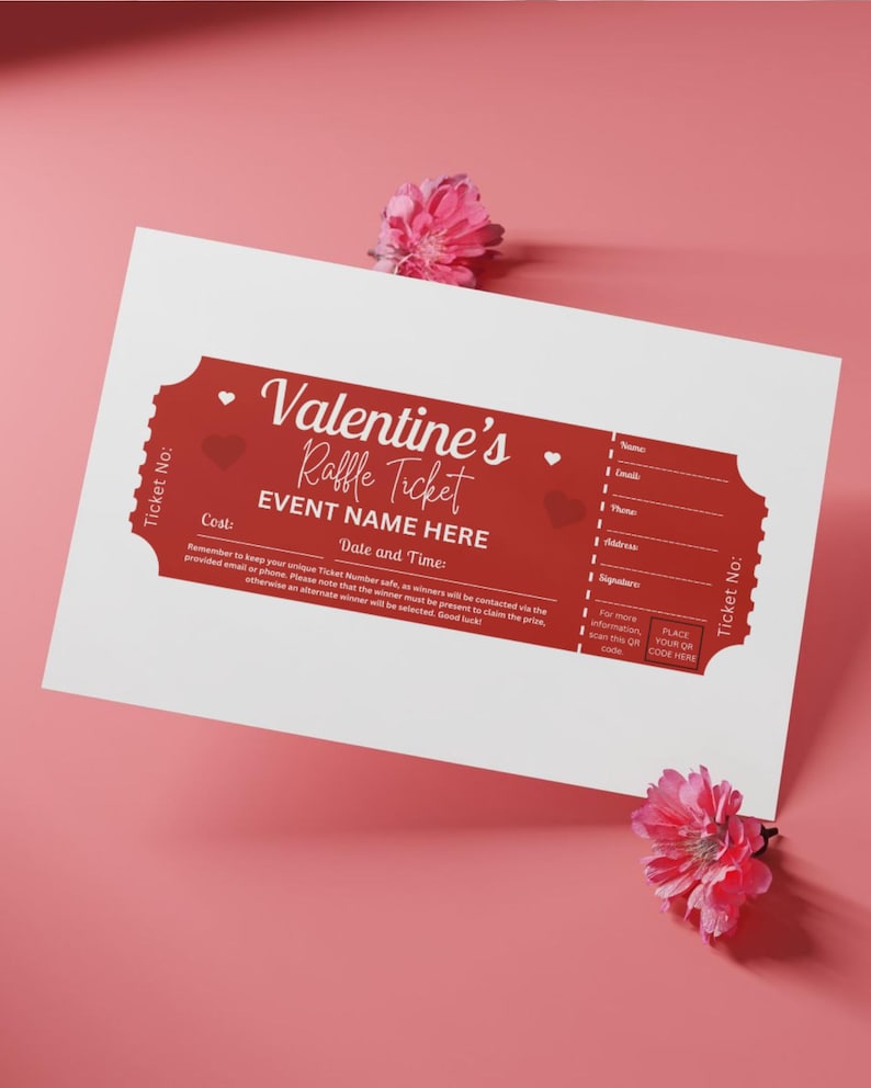 Editable Valentines Raffle Ticket Template, Digital Canva Printable ...
