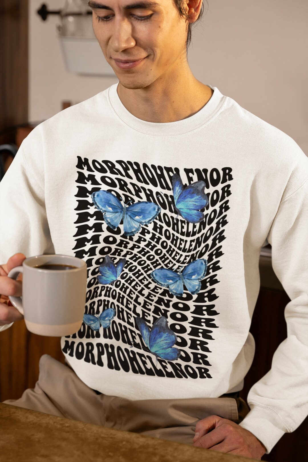 Morpho Helenor Blue Morpho Butterfly Sweatshirt Butterfly Fan Gift for Women Men Birthday Nature ...