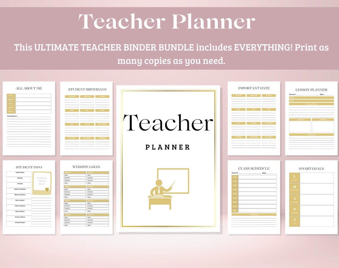Teacher Planner Gold 2024, Teacher Weekly Planner, Lesson Planner ...