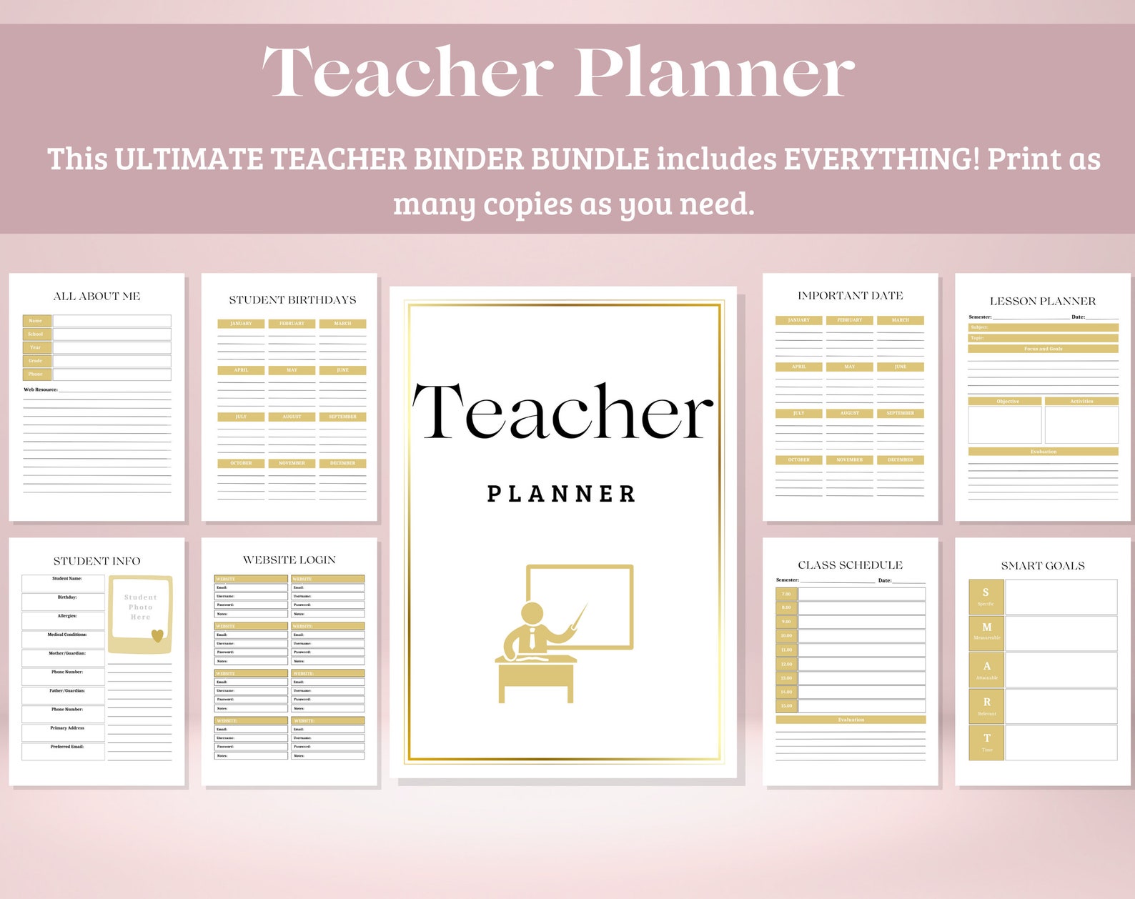 Teacher Planner Gold 2024, Teacher Weekly Planner, Lesson Planner ...