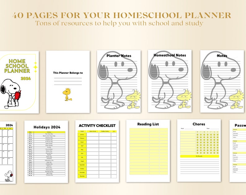 Homeschool Planner Snoopy Planner for Children Printable Planner 2024 ...