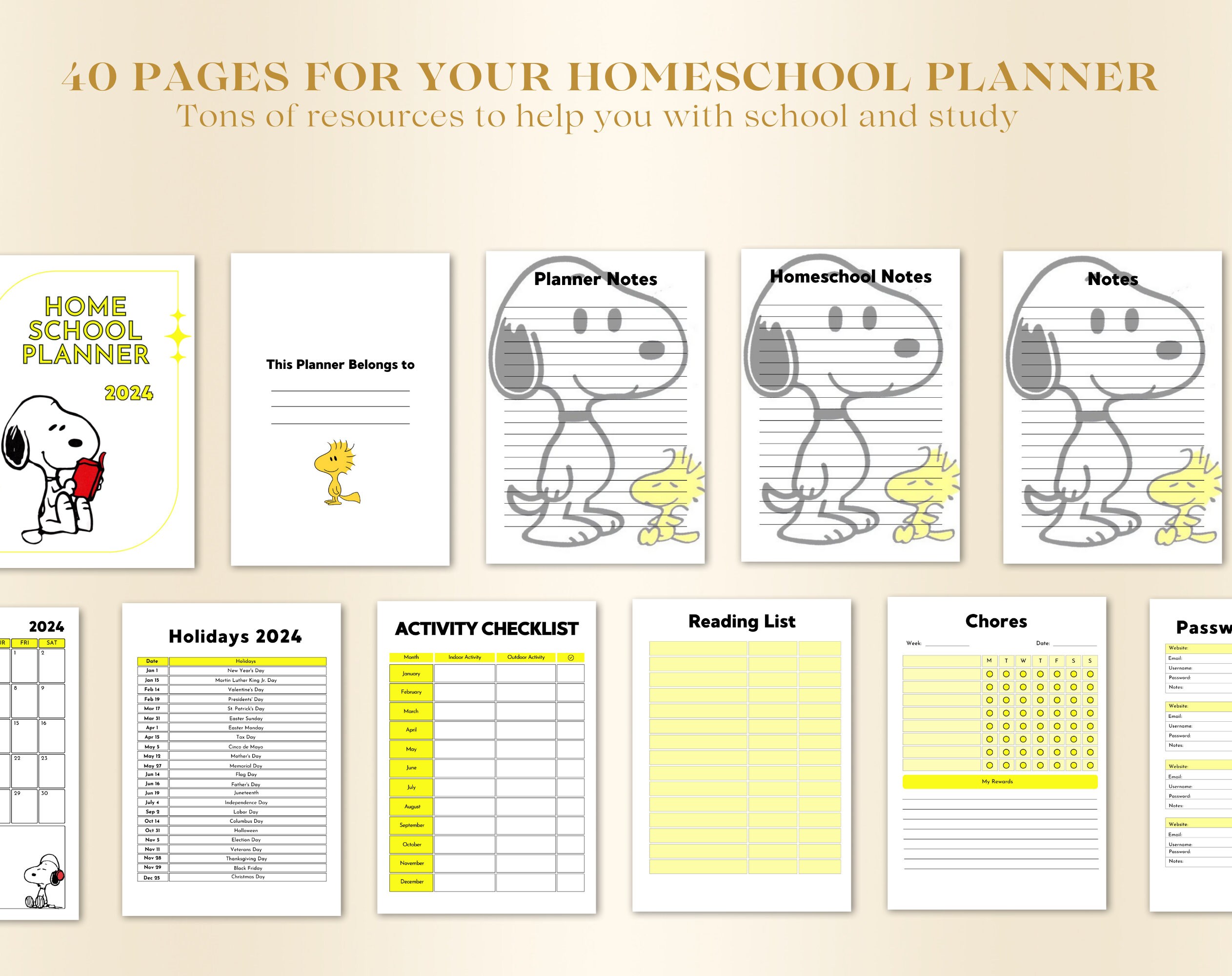 Homeschool Planner Snoopy Planner for Children Printable Planner 2024 ...
