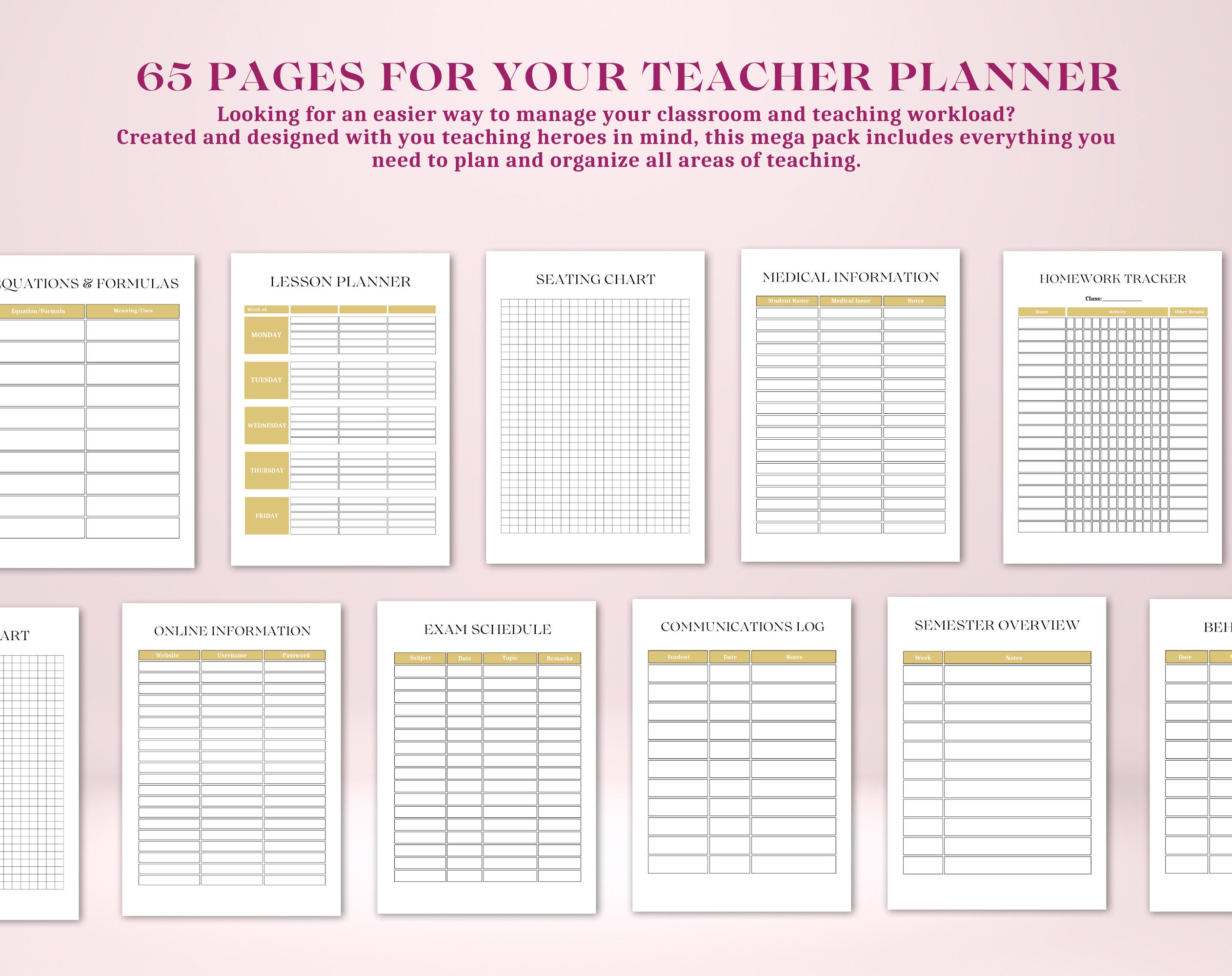 Teacher Planner Gold 2024, Teacher Weekly Planner, Lesson Planner ...
