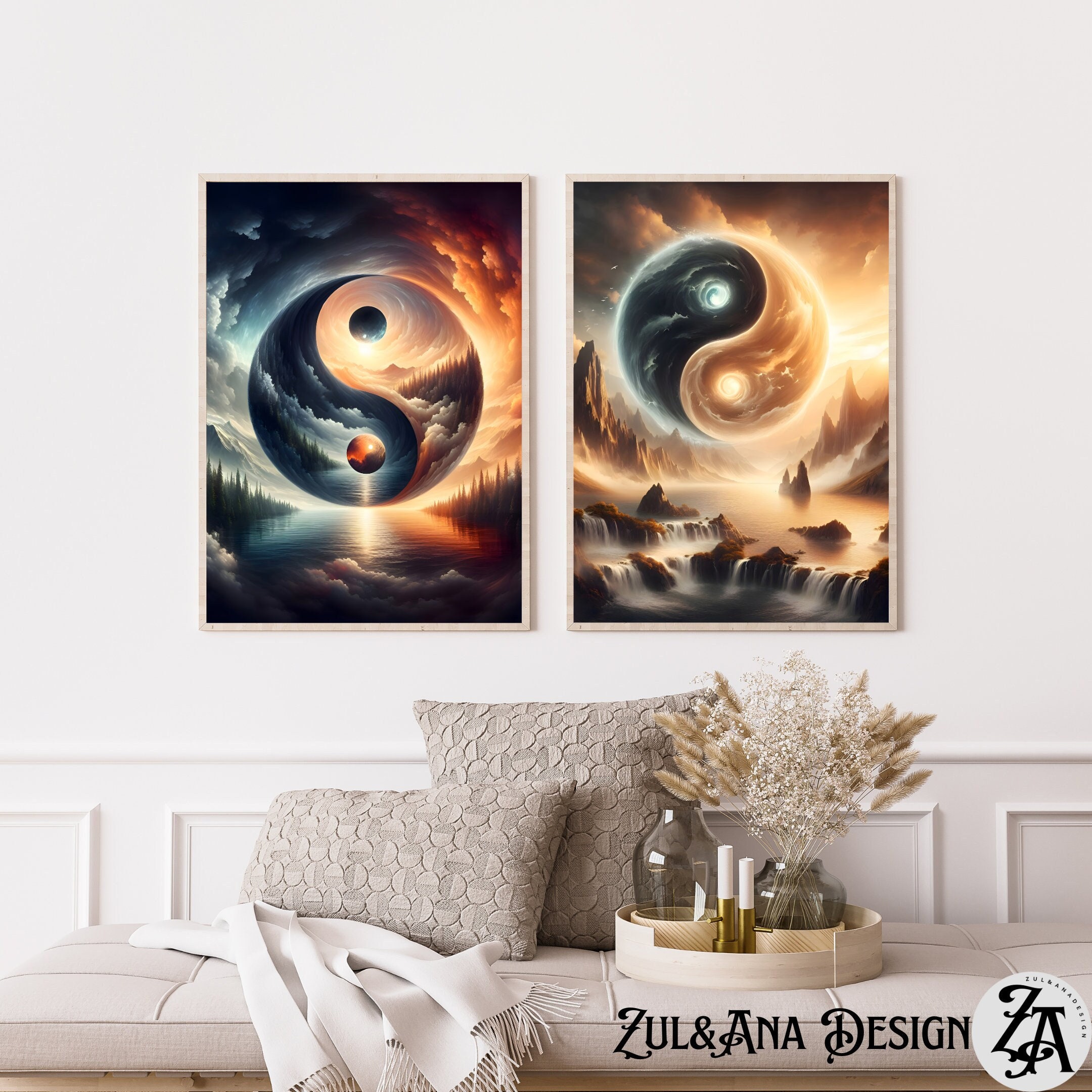 Yin and Yang Abstract Landscape Printable Wall Art, Asian Culture ...