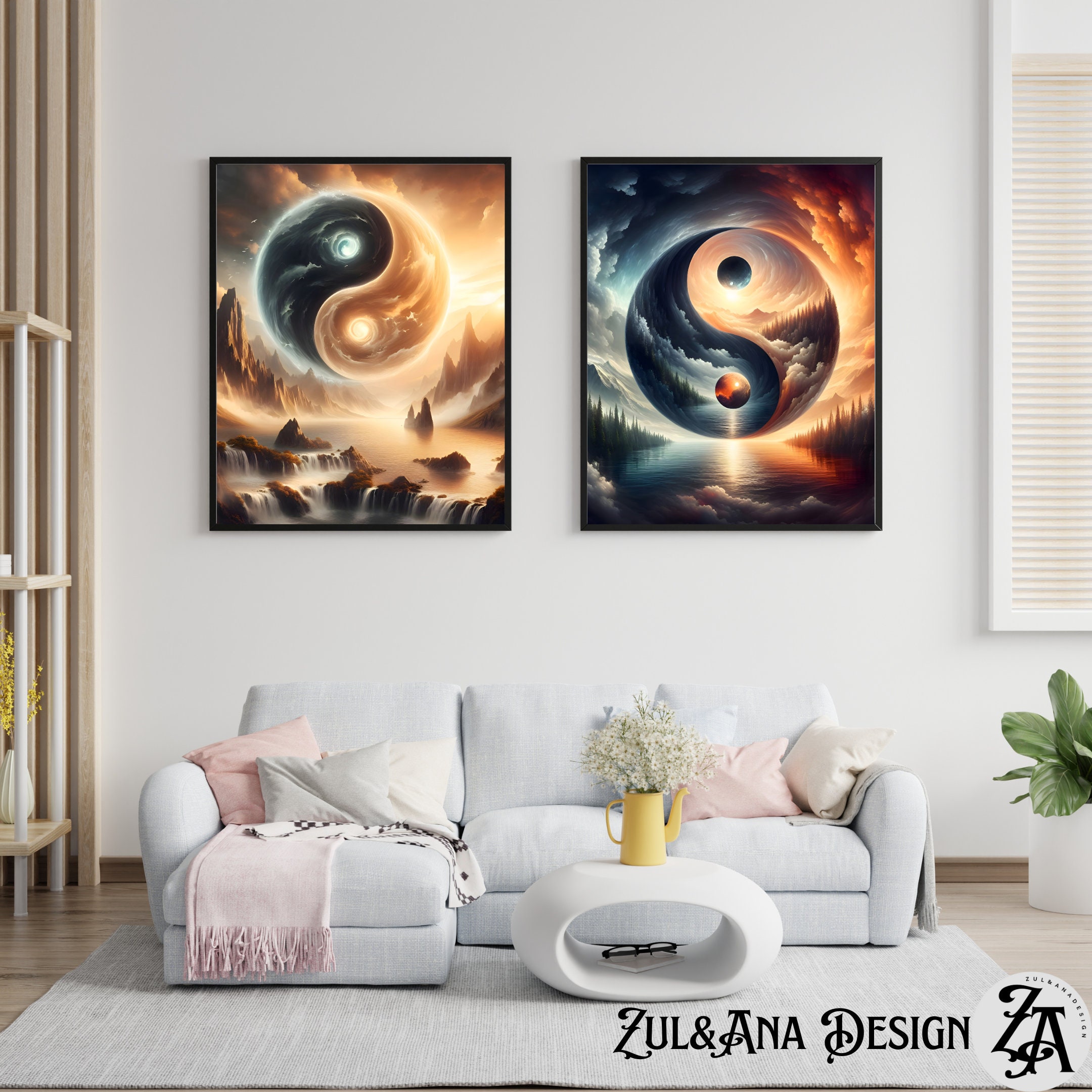 Yin and Yang Abstract Landscape Printable Wall Art, Asian Culture ...